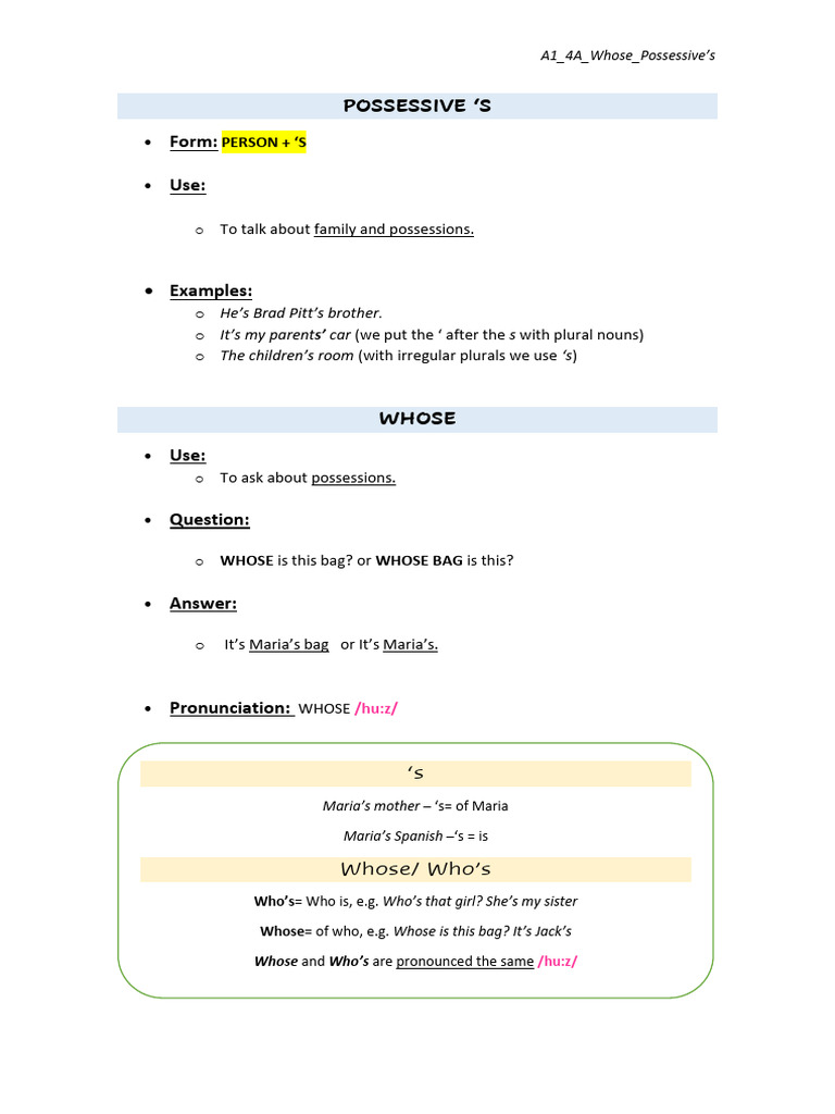 Understanding Possessive 's and Whose | PDF