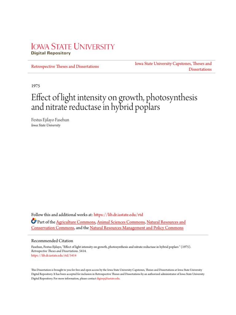 Effect of Light Intensity On Growth Photosynthesis and Nitrate R | PDF ...