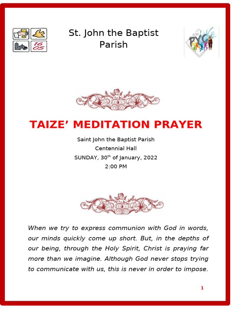 Taize Prayer Meditations | PDF | Prayer | Lord's Prayer