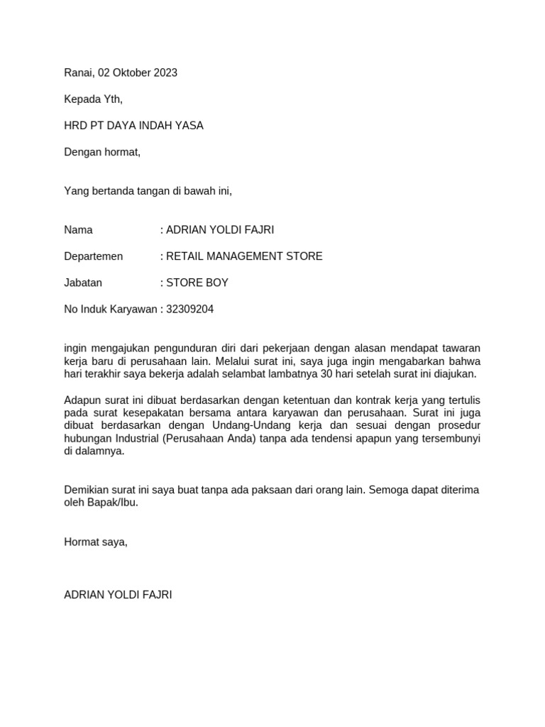 Surat Resign Diy | PDF