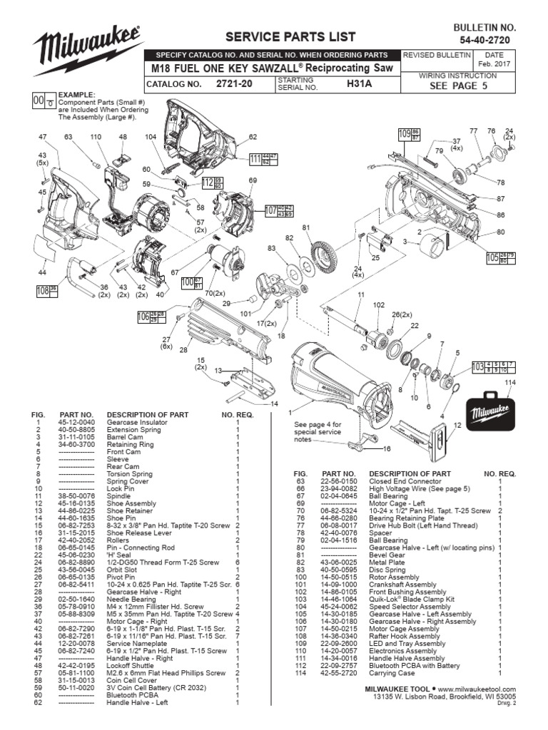 Milwaukee 2721 20 Part List | PDF | Screw | Electrical Connector