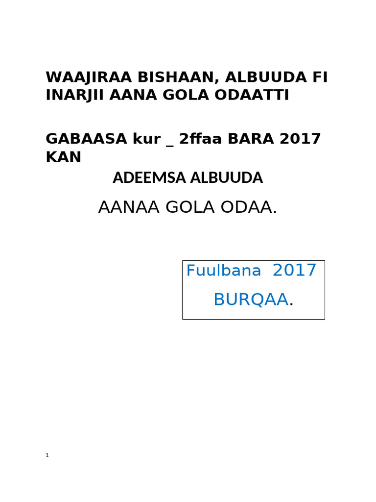 Gabaasa Kur 2ffaa Adeemsa Albuuda 2017 | PDF