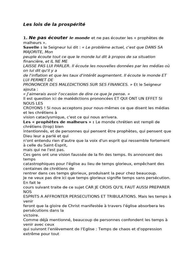 Lois de la prospérité financière | PDF | Dîme | Église chrétienne