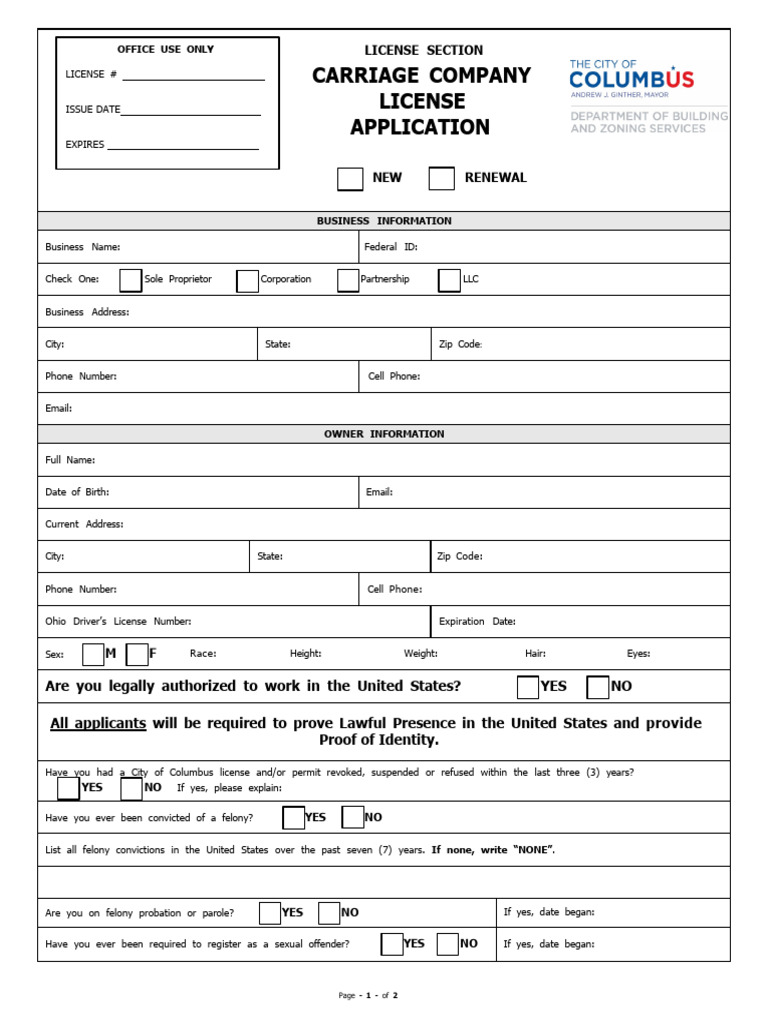 Carriage Owner Application2 | PDF | Driver's License | Common Law