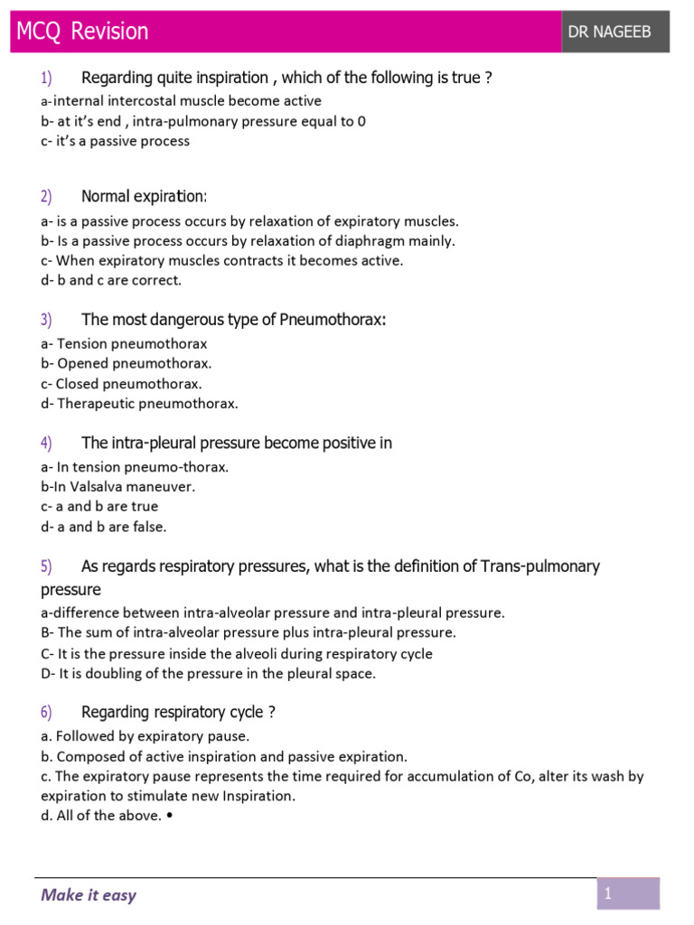 MCQ For Mid DR Nageeb-12 | PDF | Exhalation | Respiratory System