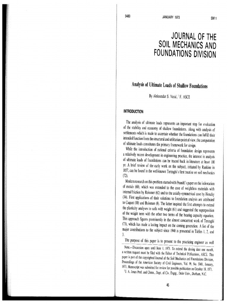 Toaz - Info Paper Vesic 1973 Analysis of Ultimate Loads of Shallow ...