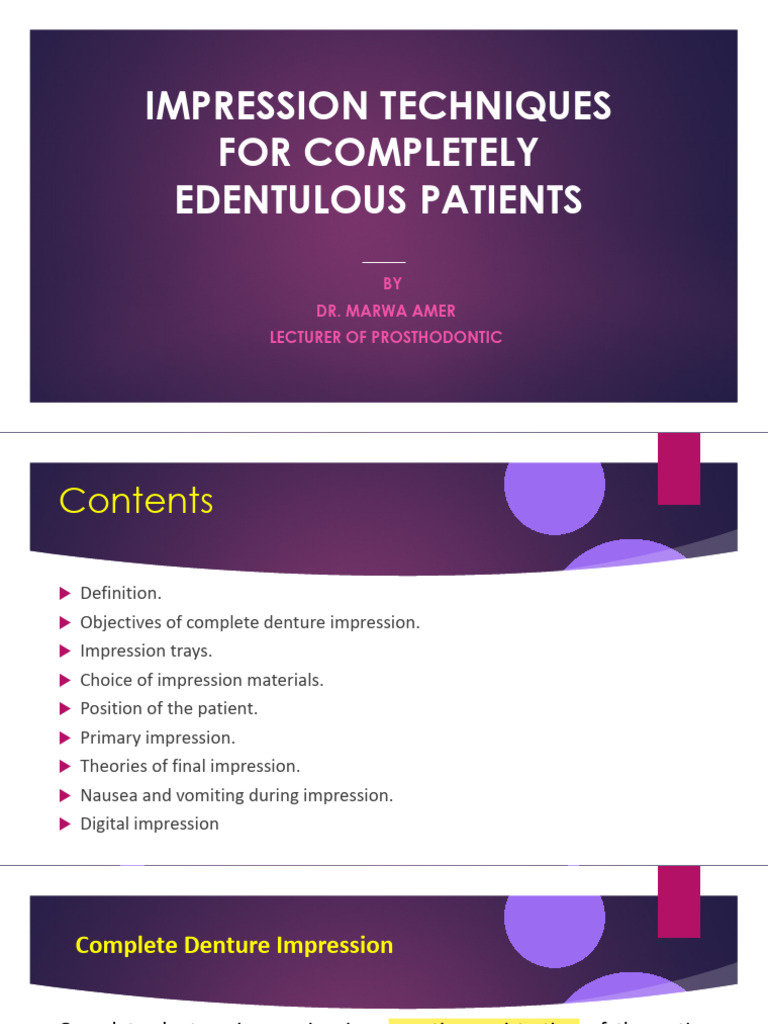 Impression Techniques for Edentulous Patients | PDF | Dentures ...