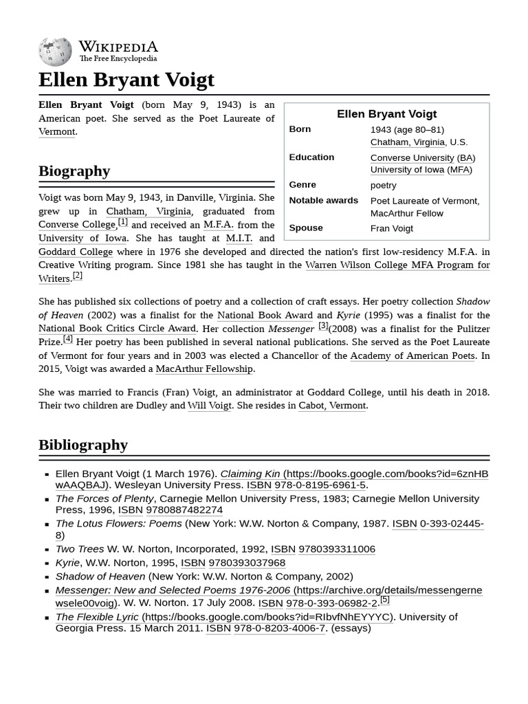 Ellen_Bryant_Voigt | PDF | Writers | American Literature