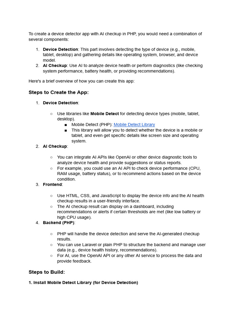 Create A Device Detector App With AI Checkup in PHP | PDF | Mobile App ...