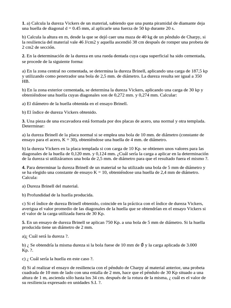 Ejercicios Materiales 2 | PDF | Dureza | Acero
