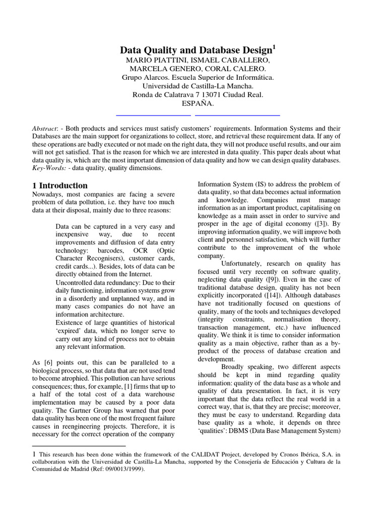 Data Quality and Database Design 1 | PDF