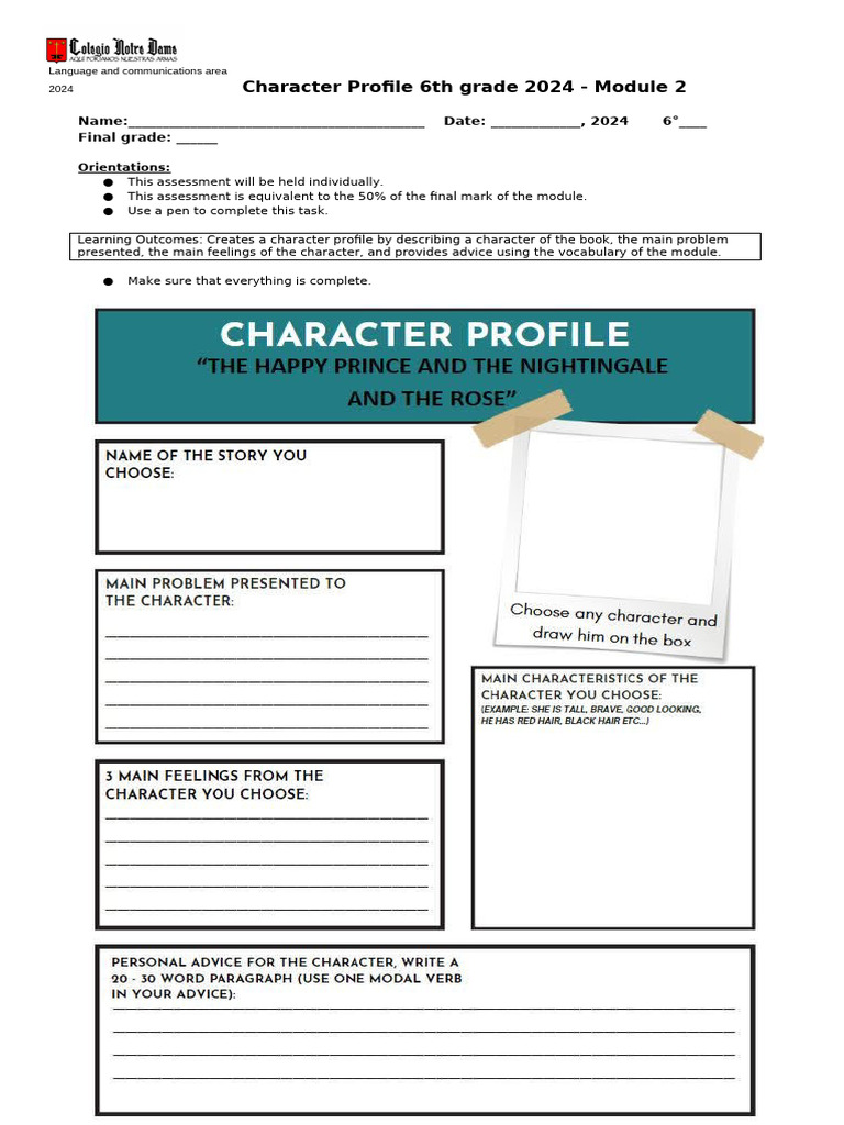 6th Grade Character Profile Assessment | PDF | Vocabulary | Human ...