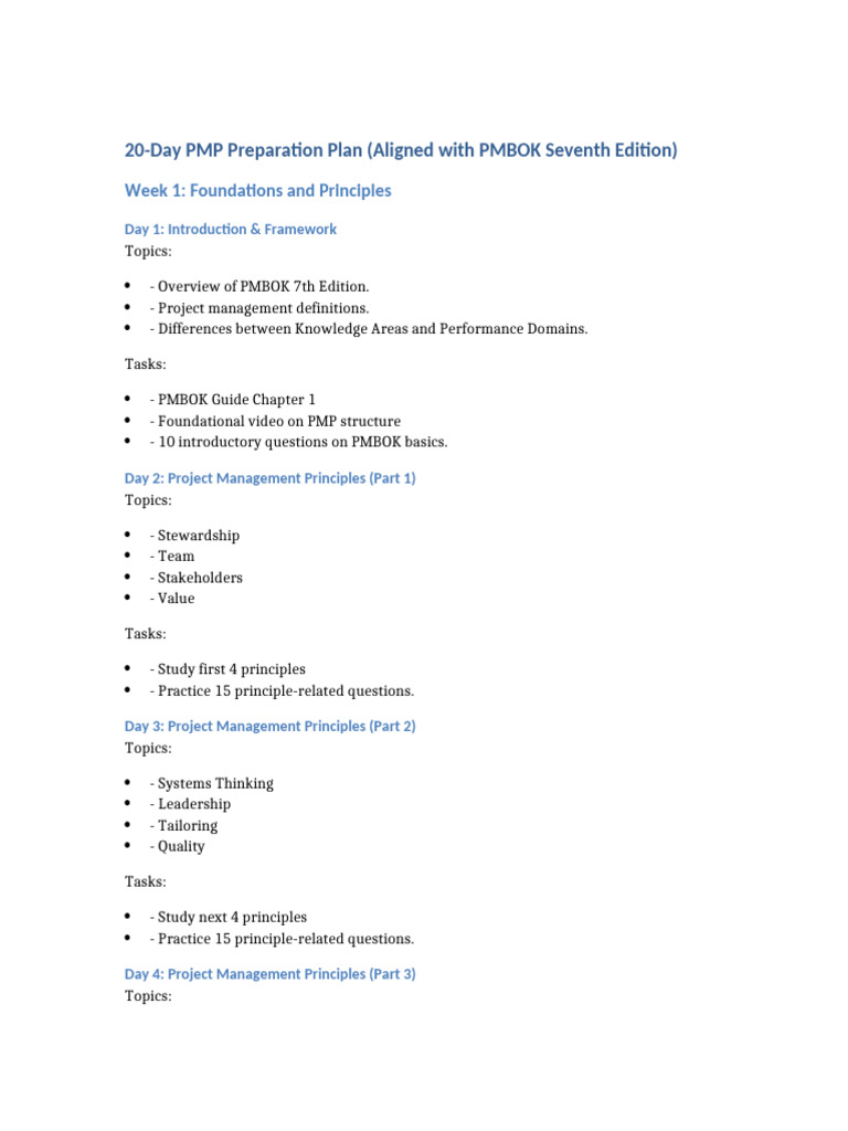 20-Day_PMP_Prep_Plan | PDF | Project Management Professional | Project Management