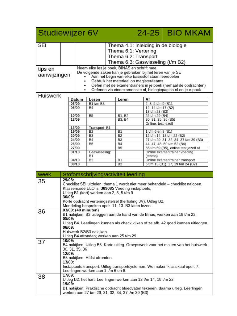Studiewijzer SEI BIO 6V MKAM 2425 | PDF
