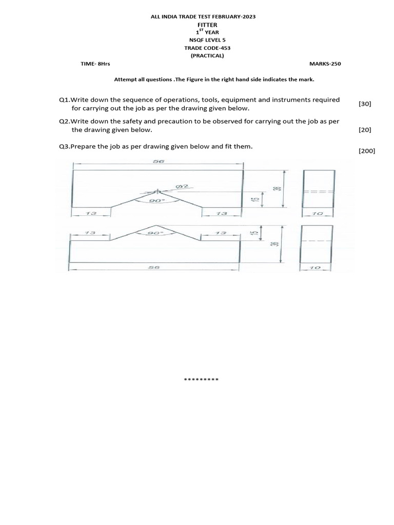 1st Year FITTER Practical Question | PDF