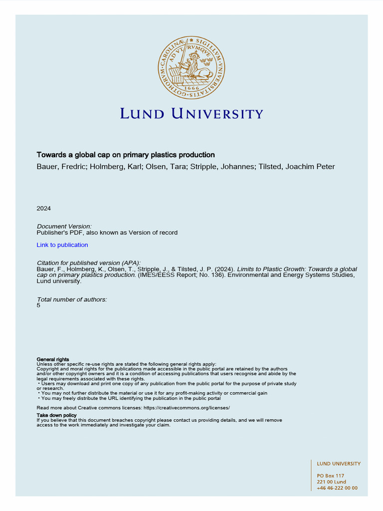 Lund Report On Production Cap | PDF | Plastic | Climate Change
