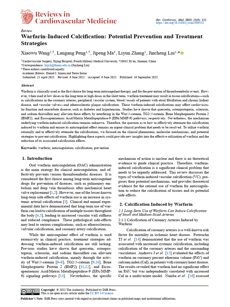Warfarin Induced Calcification | PDF | Thrombosis | Medical Specialties
