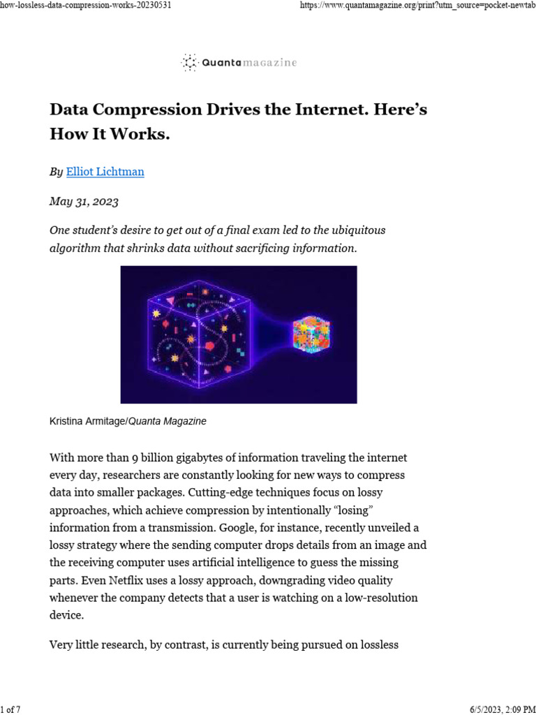 How Lossless Data Compression Works 20230531 | PDF | Data Compression | Computer Data