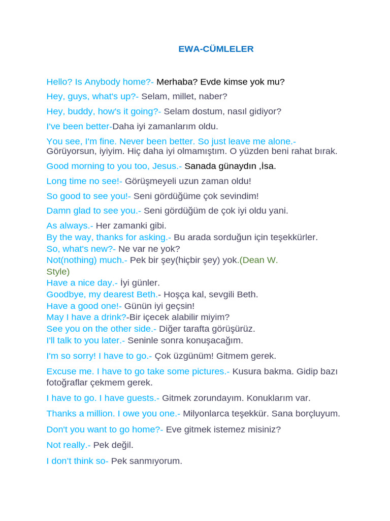 Hello? Is Anybody Home?-: Ewa-Cümleler | PDF
