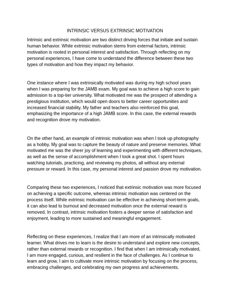 Intrinsic Versus Extrinsic Motivation | PDF | Motivational | Motivation