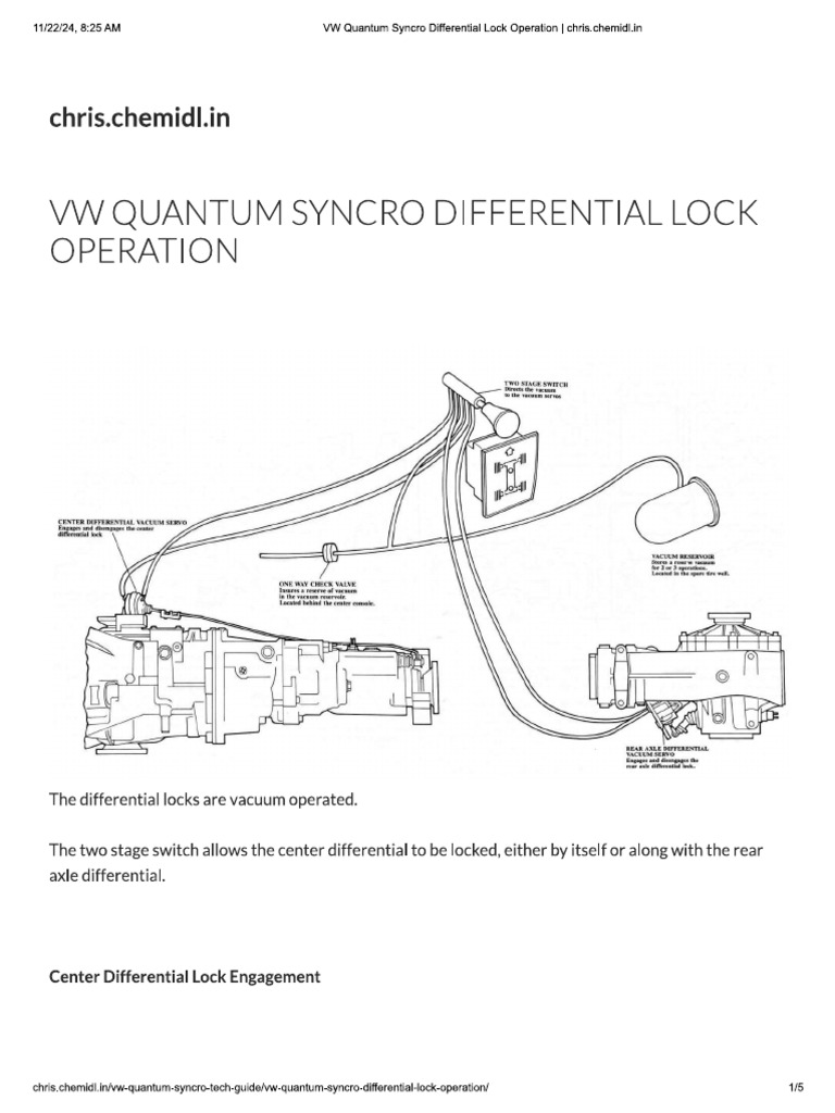 VW Quantum Syncro Differential Lock Operation | PDF
