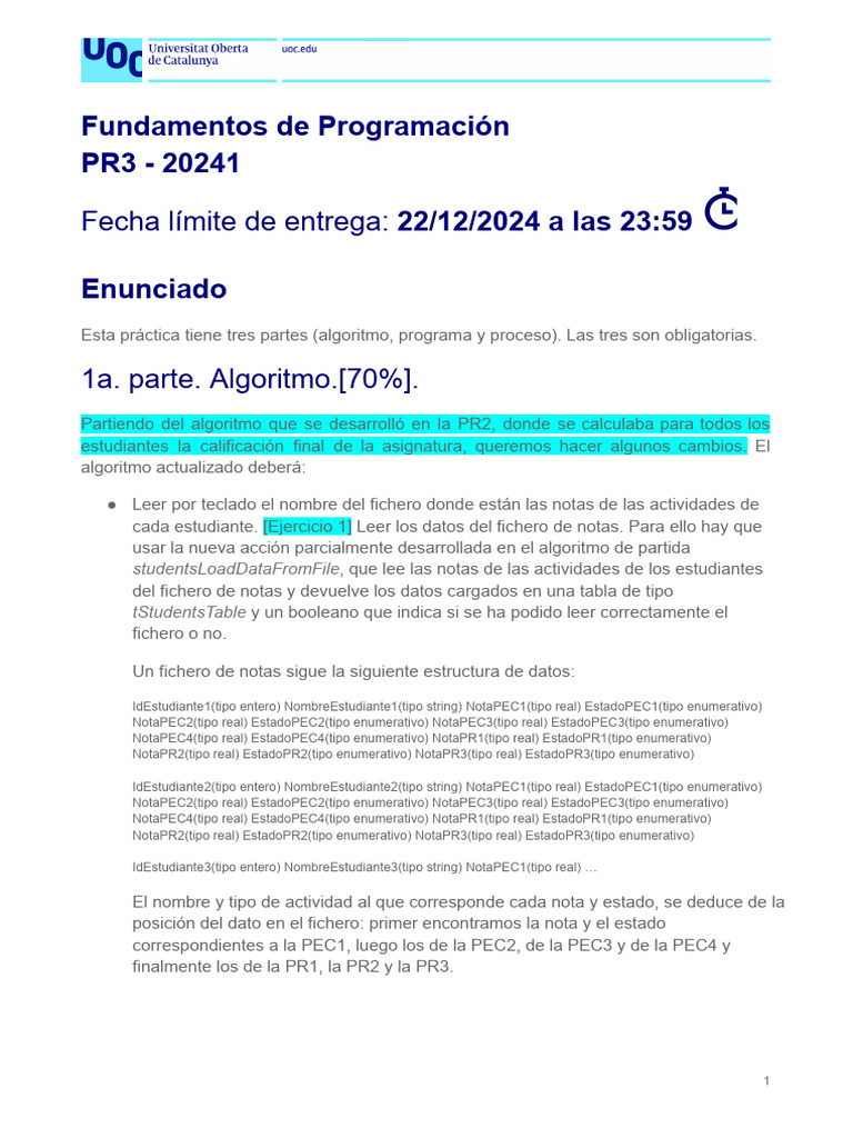 Fecha Límite de Entrega:: Fundamentos de Programación PR3 - 20241 22/12 ...