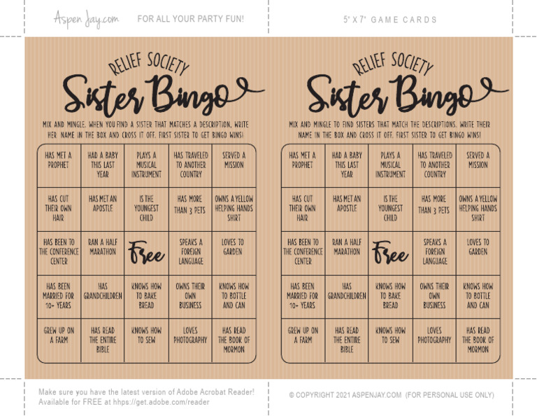 AspenJay Sister Bingo | PDF