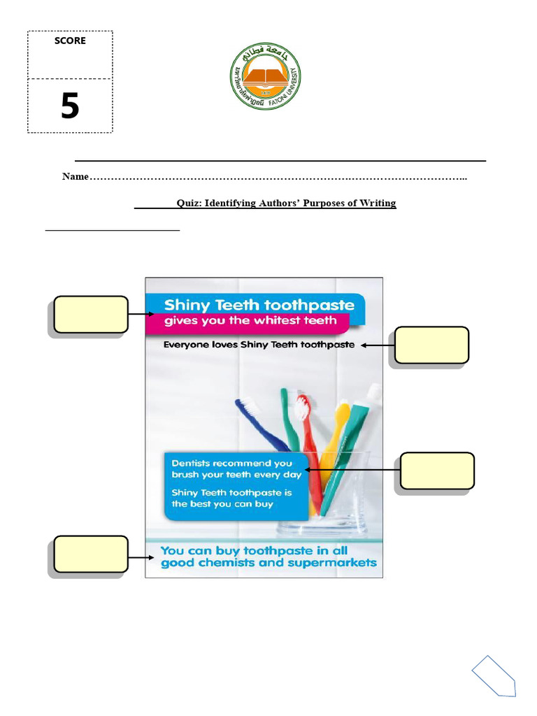 Quiz 5 Marks For Author's Purpose | PDF
