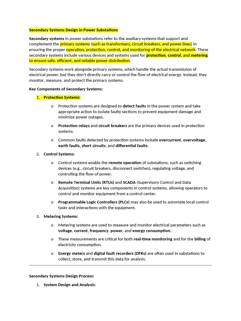 Secondary Systems Design in Power Substations | PDF | Electrical ...