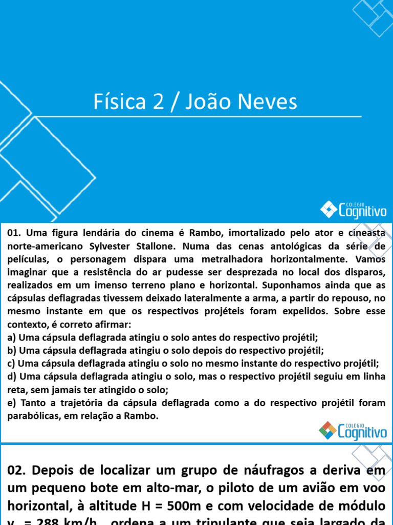 LAN%C3%87AMENTO%20HORIZONTAL%20-%20EXERC%C3%8DCIOS | PDF | Velocidade | Voo