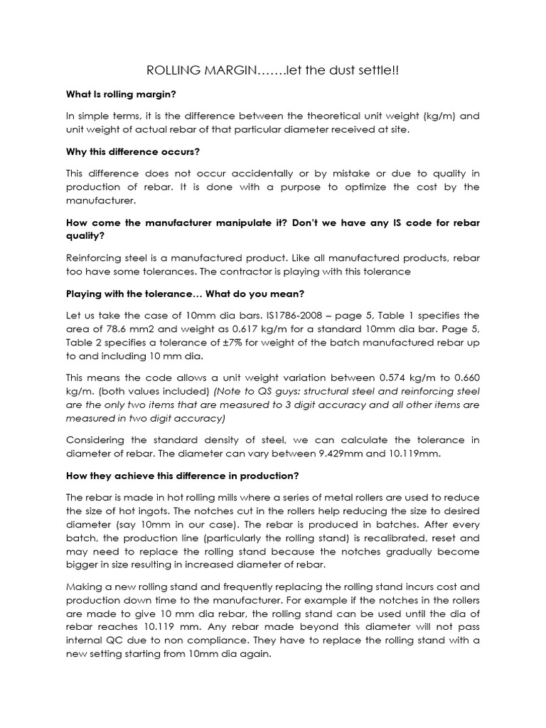 ROLLING MARGIN... Let The Dust Settle | PDF | Engineering Tolerance | Steel
