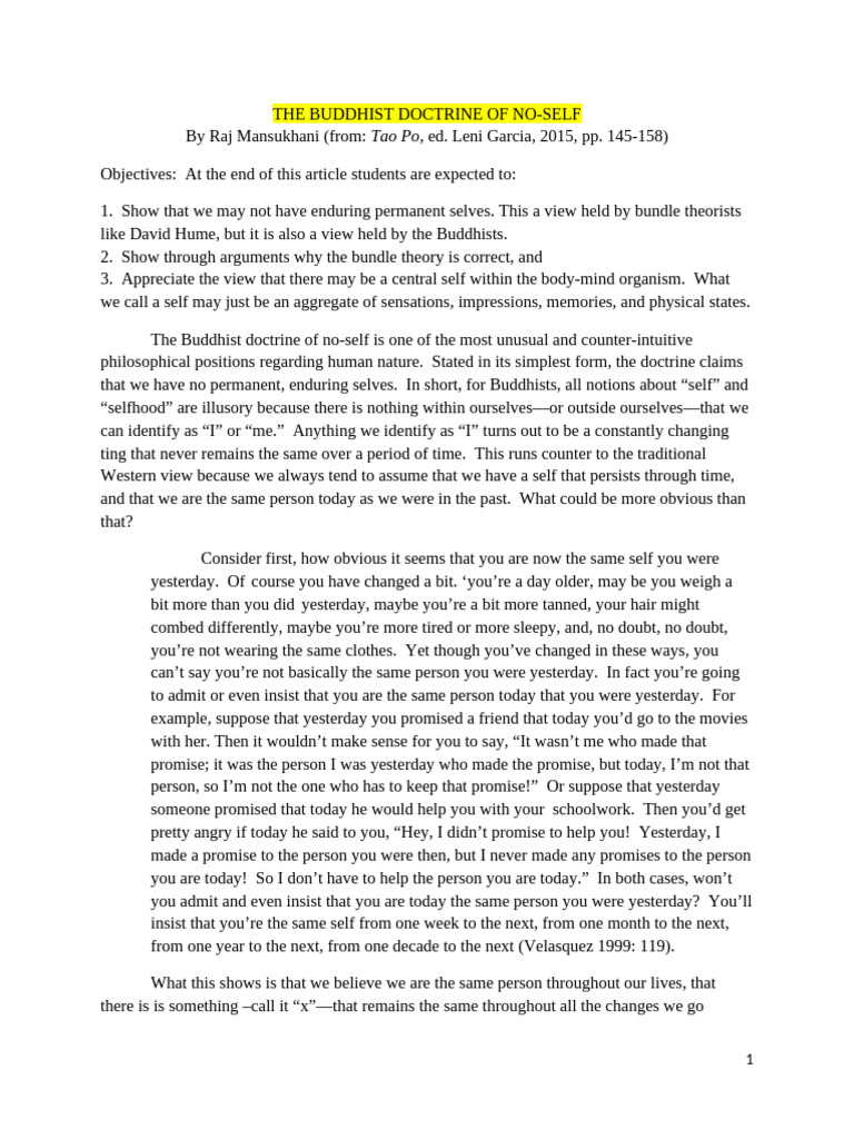 Buddhist Doctrine of No-Self | PDF | Philosophy Of Self | Ātman (Hinduism)