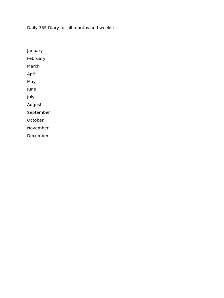 Daily 365 Diary For All Months and Weeks | PDF