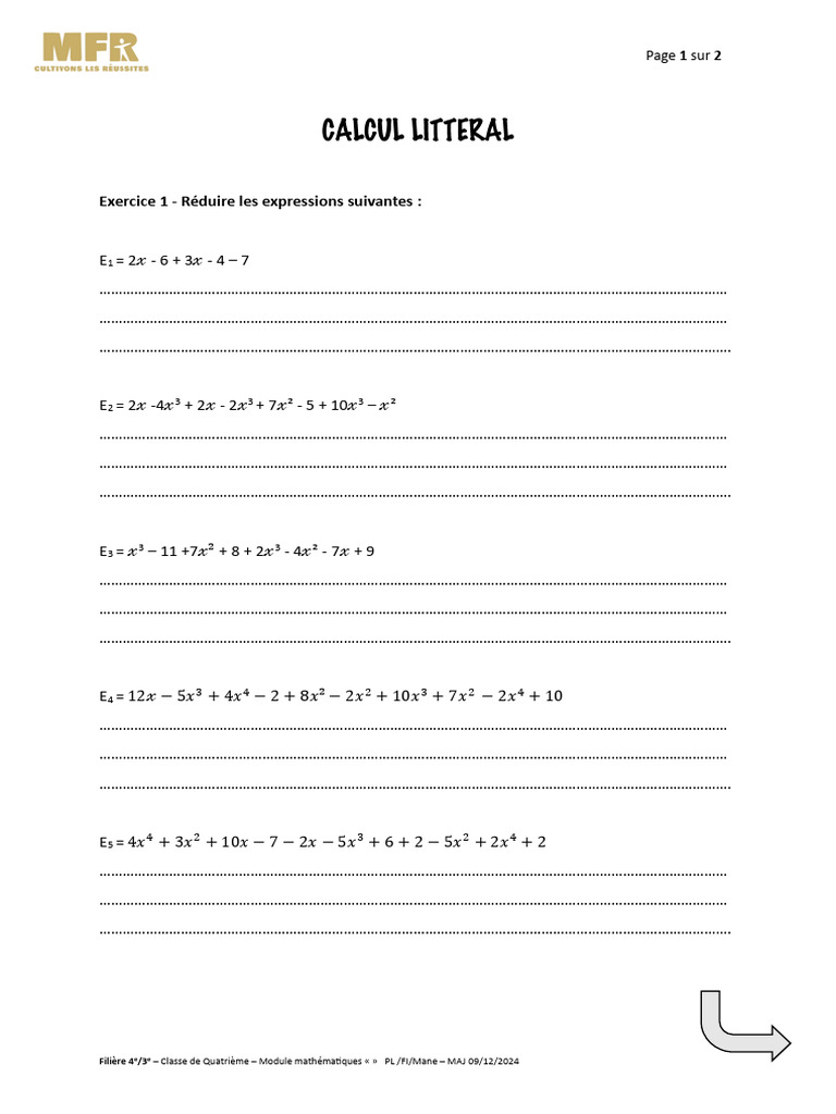 5 - Calcul Litteral | PDF