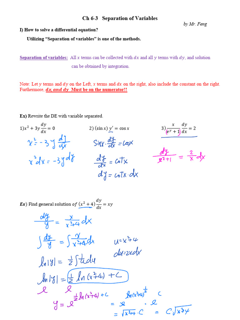 AP Calculus BC CH 6-3 Separation of Variables and The Logistic Equation ...
