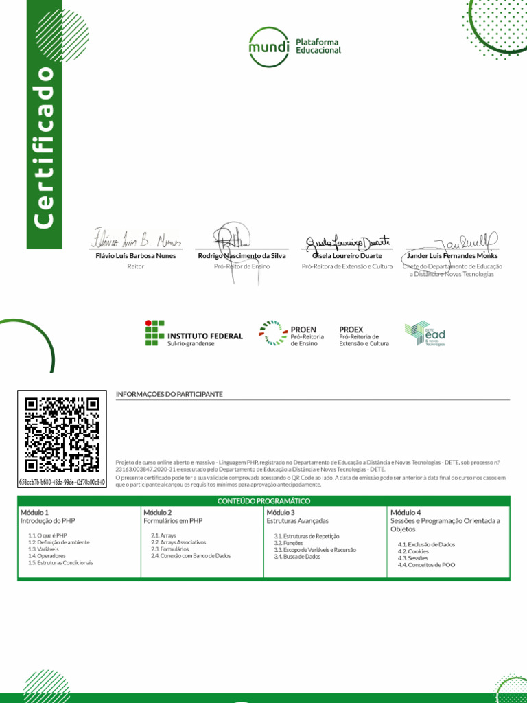 Linguagem PHP-Certificado Linguagem PHP 250309 | PDF