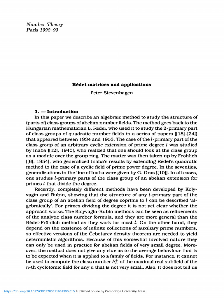 Redei Matrices and Applications | PDF | Field (Mathematics) | Prime Number