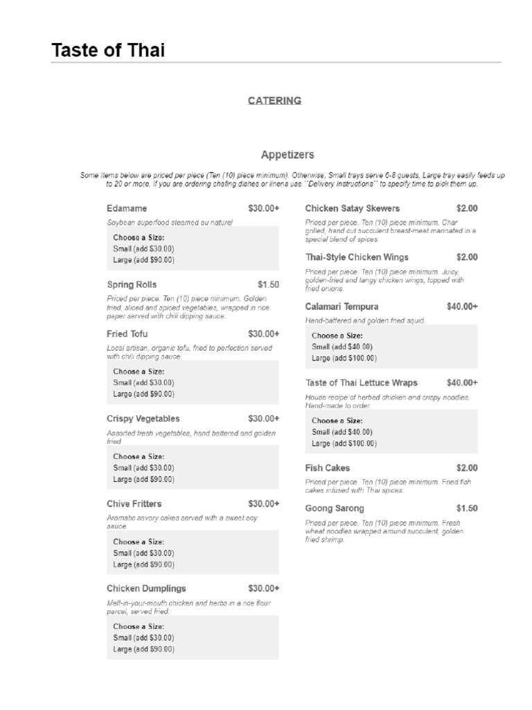 Taste of Thai Menu | PDF