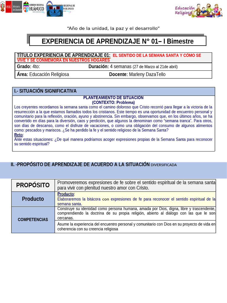 4° EDA N°01 REL. 2023 | PDF | Aprendizaje