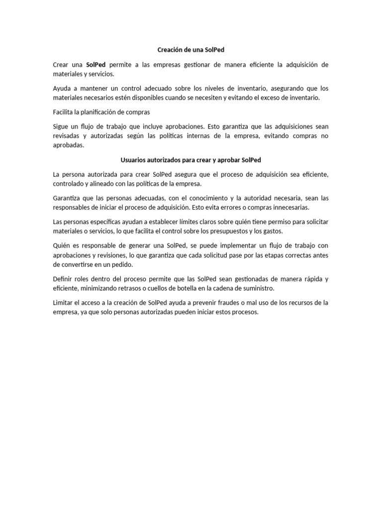 Creación de Una SolPed | PDF | Business | Presupuesto