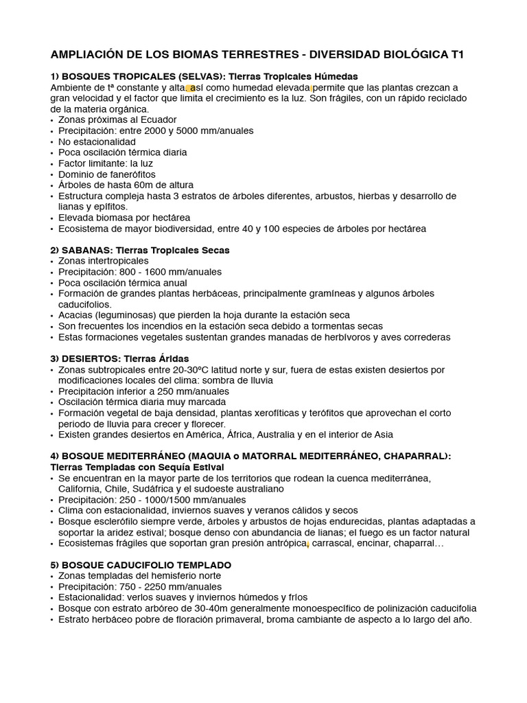 Guía de Biomas Terrestres y Diversidad | PDF | Clima templado | Zona ...