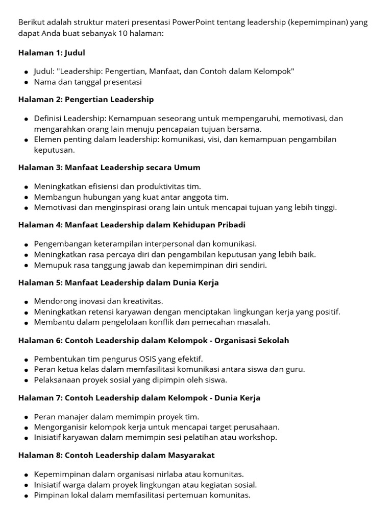 Berikut Adalah Struktur Materi Presentasi PowerPoint Tentang Leadership ...
