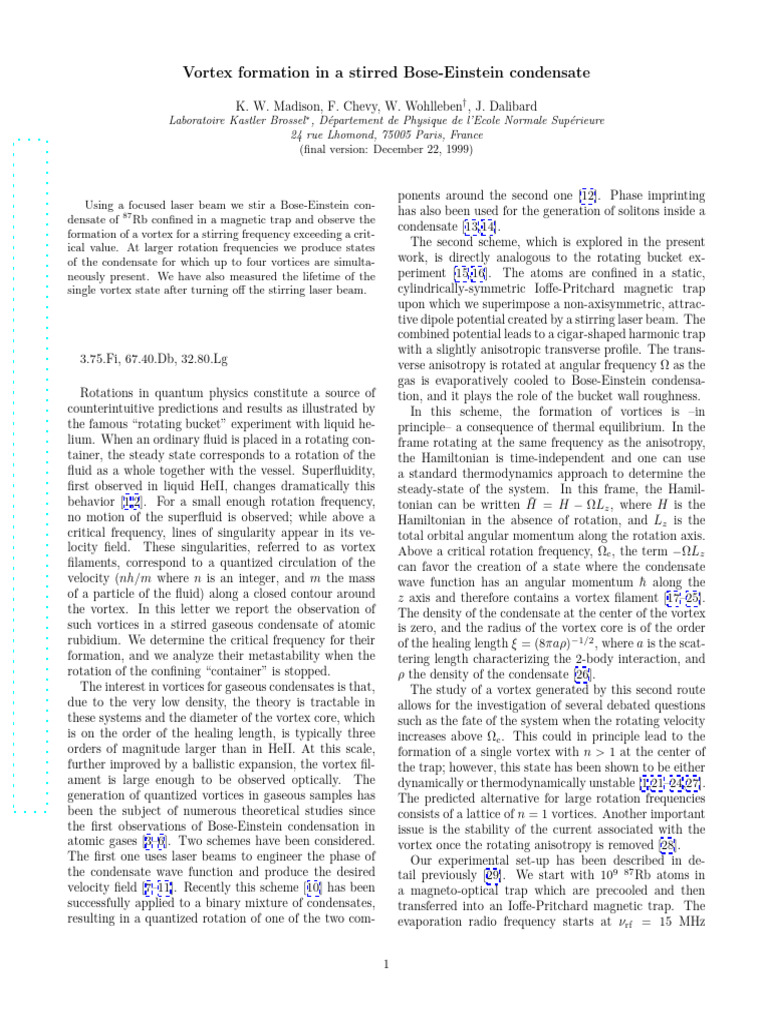 Vortex formation in a stirred Bose-Einstein condensate (2) | PDF ...