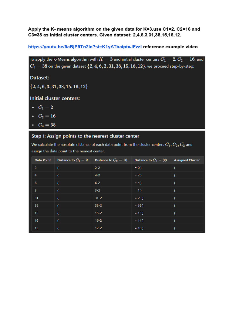 K- means algorithm sum | PDF