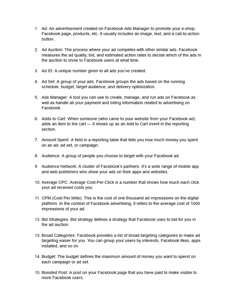 Facebook Ads Terminology Explained | PDF | Facebook | Advertising
