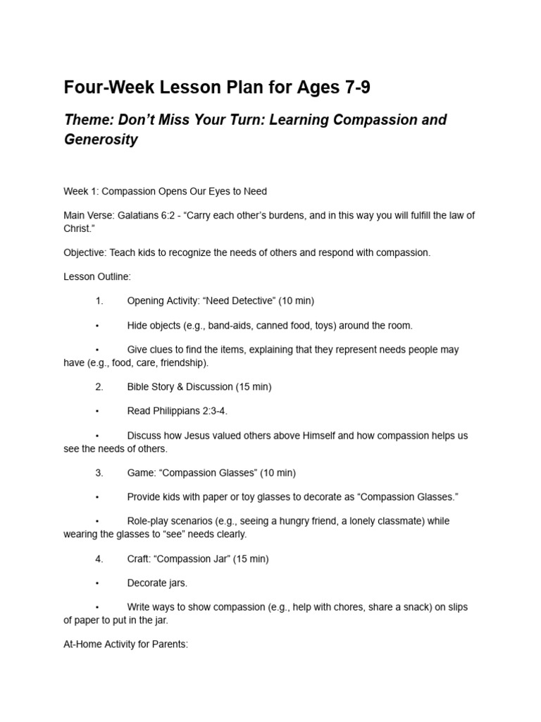 4 Week Lesson Plan For Ages 7-9 | PDF