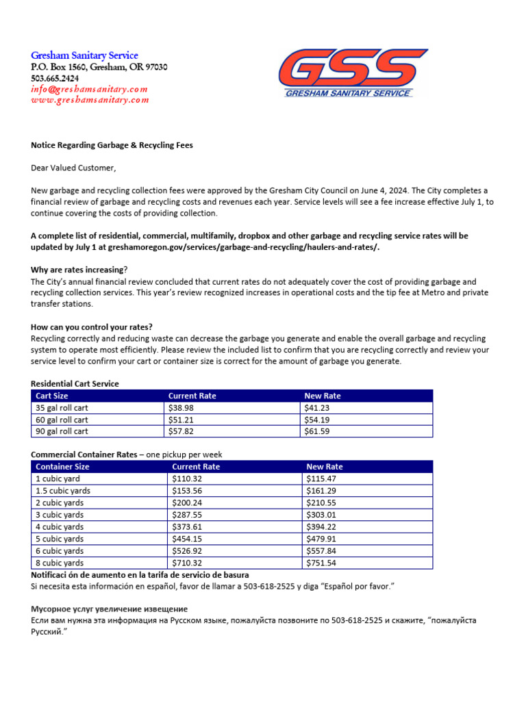 GSS - Rate Notification Letter | PDF | Recycling | Scrap