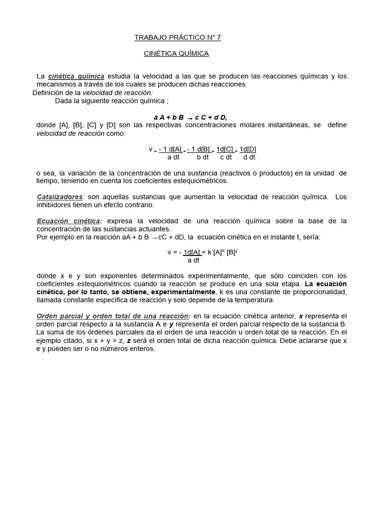 TP7 Cinetica | PDF | Cinética química | Velocidad de reacción