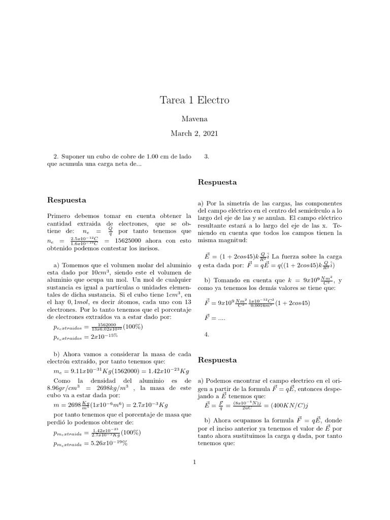 Tarea Elec 1 | PDF | Mole (Unidad) | Atómico
