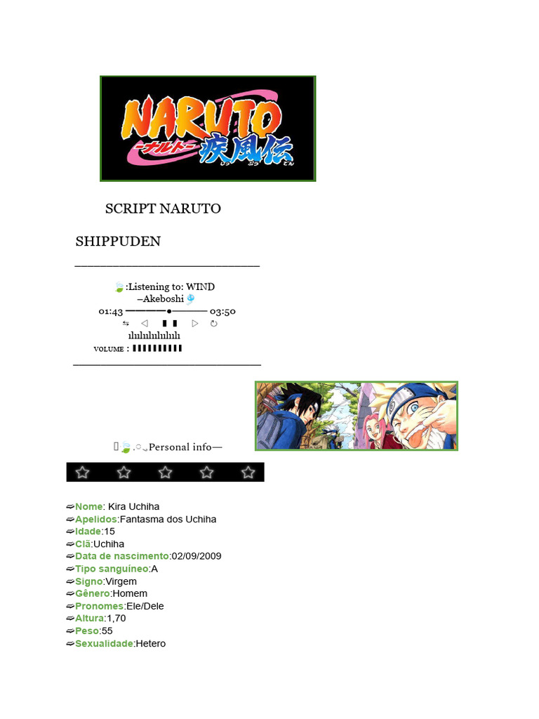 Script de Personagem Naruto Uchiha | PDF